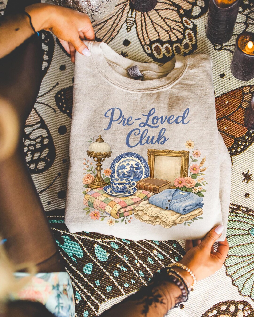 Pre Loved Thrifted Aesthetic PNG, Cottage Core Clipart, Retro Thrifting ...