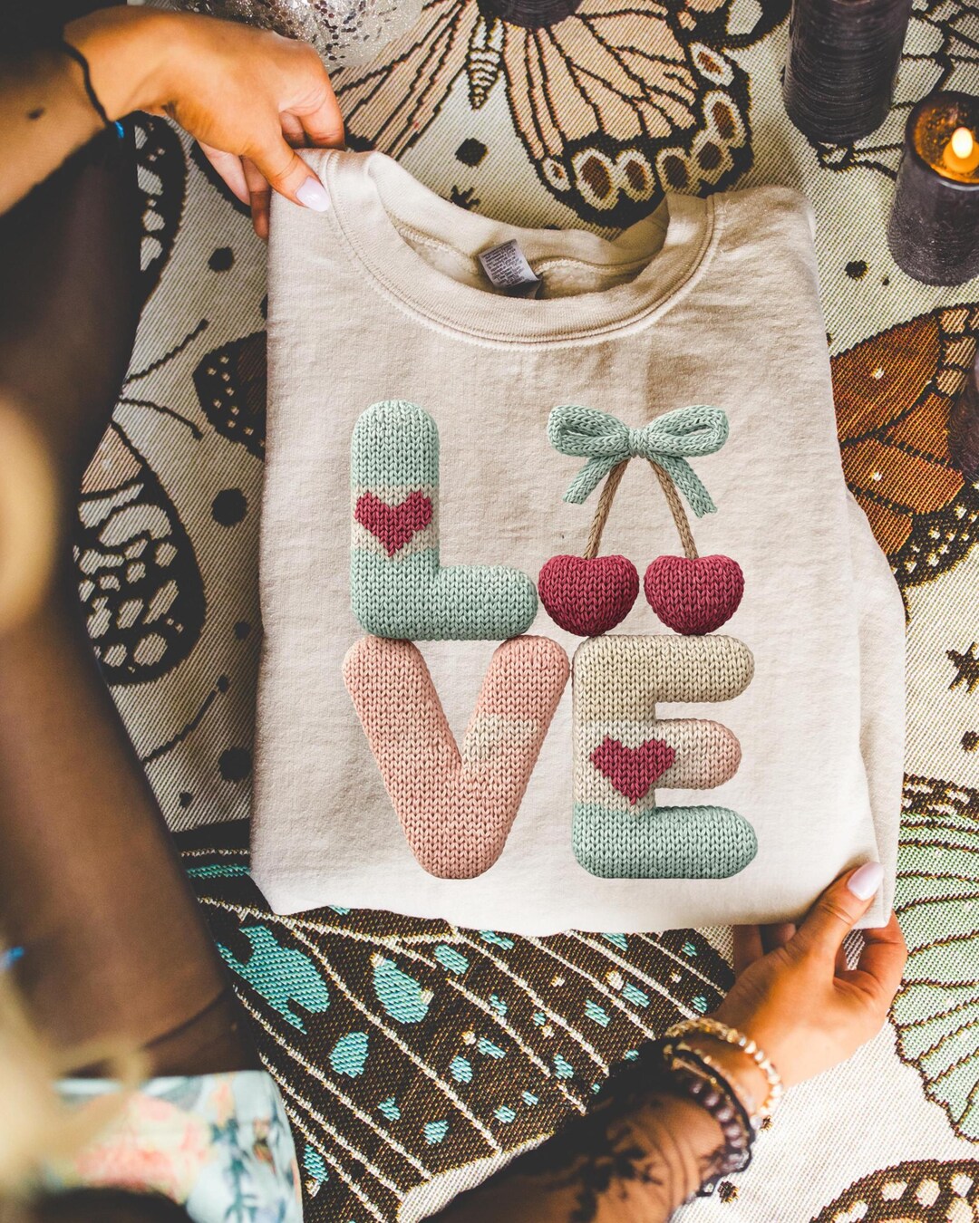 Pastel Chunky Knit Valentines Clipart, Coquette Cherry Red Heart ...