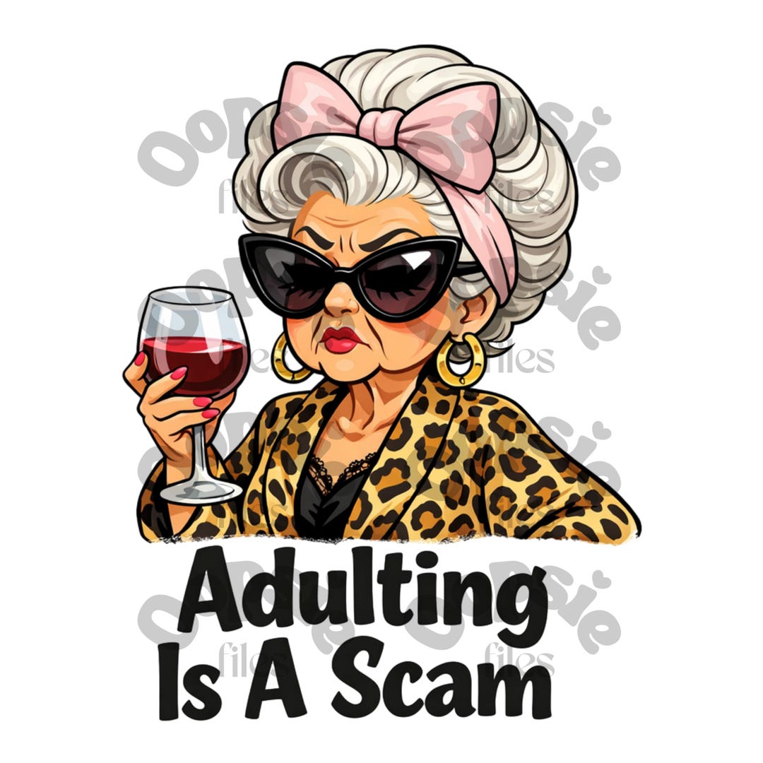 Funny Old Lady Adulting Quote PNG, Cartoon Grandma Leopard Print ...