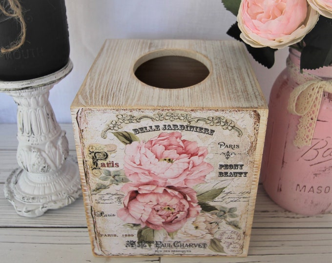 Belle Jardiniere Tissue Box Cover, Whitewashed Wood, Decoupage, Paris ...