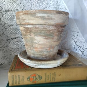 Hand Painted Aged Look, Distressed Terracotta Clay Pots, Saucers, 4 or ...