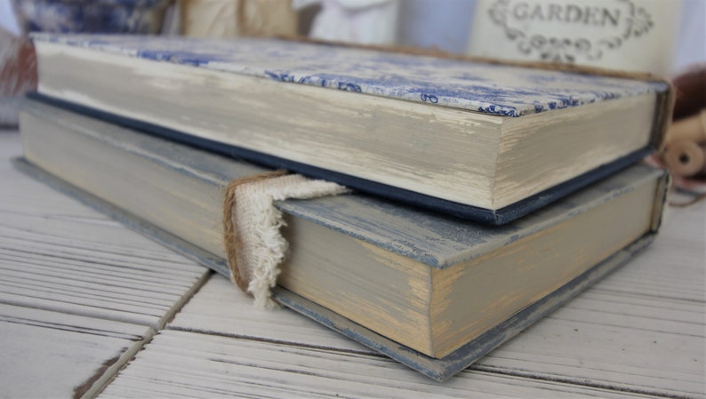 French Toile Design Book Stack, Blue and Floral Decor Books, Farmhouse ...