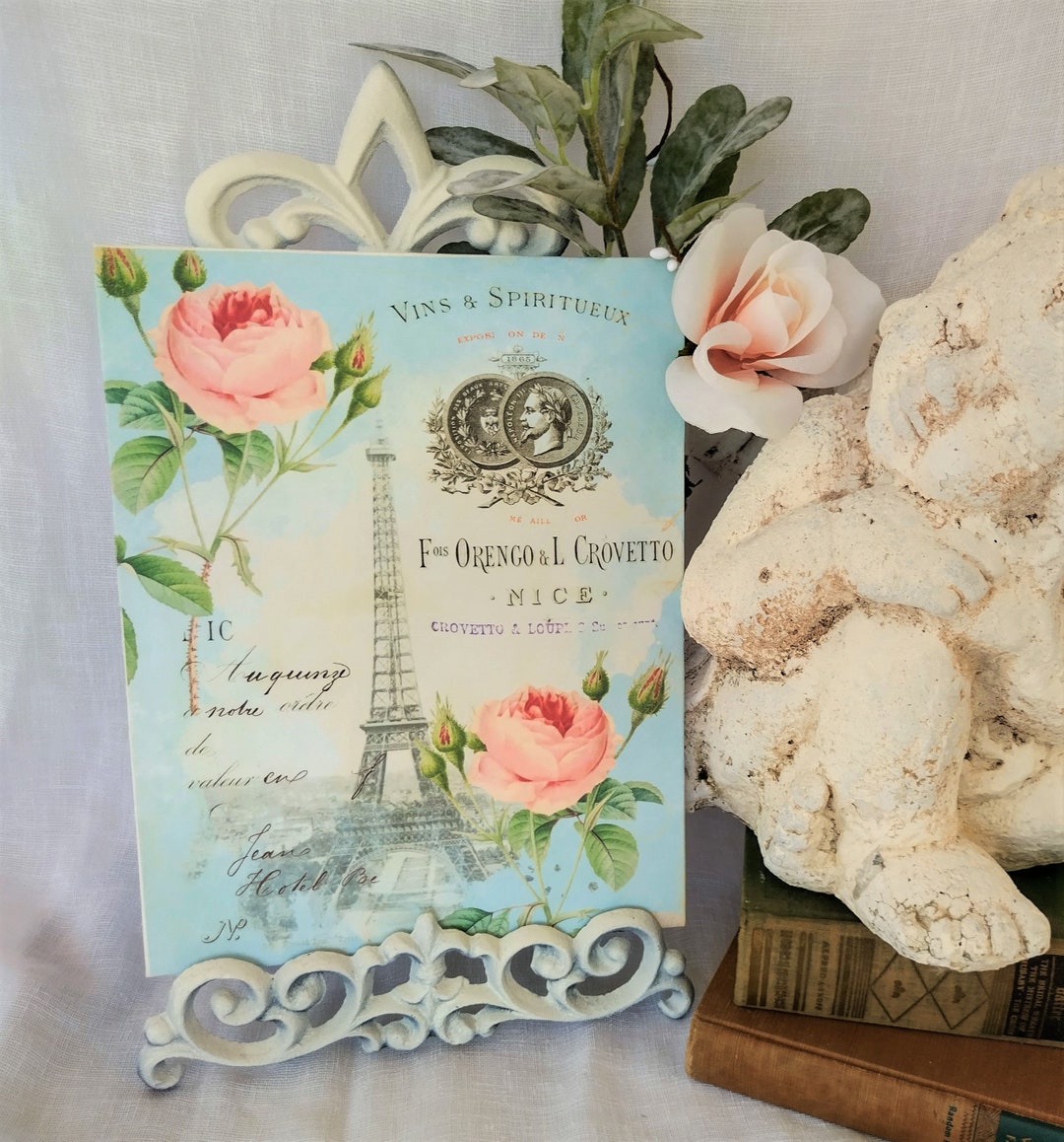 French Script Eiffel Tower Sign, Shabby Chic, French Country, Print on ...