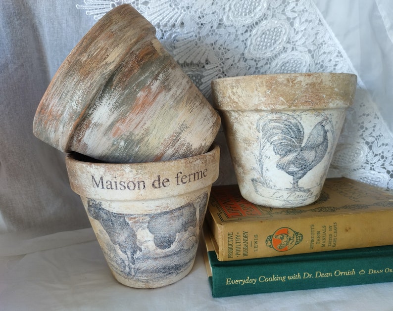 Farmhouse Collection Terracotta Planter Sets, Cow, Rooster, Aged ...