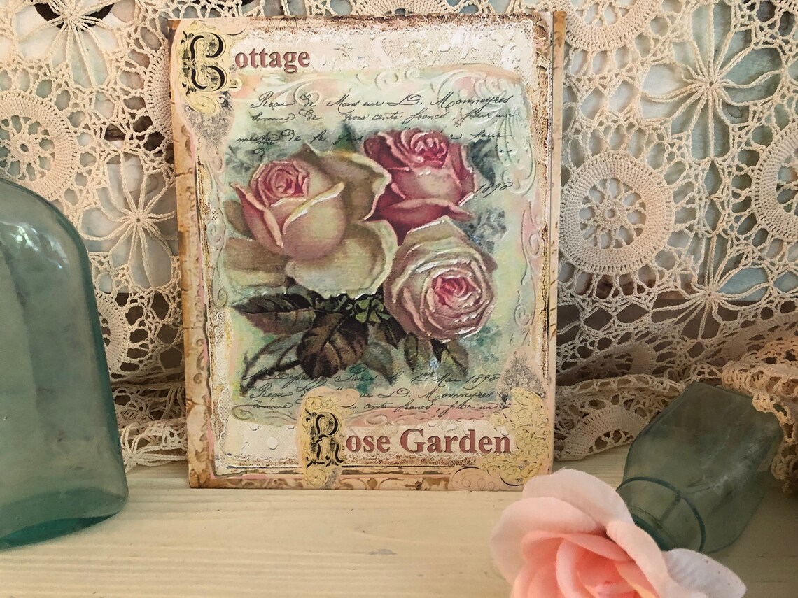Cottage Rose Garden Sign, Shabby Chic, French Country, Pink Roses ...