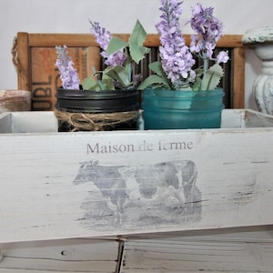 French Farmhouse Centerpiece, Cow and Sheep, Wood Footed Box, White ...