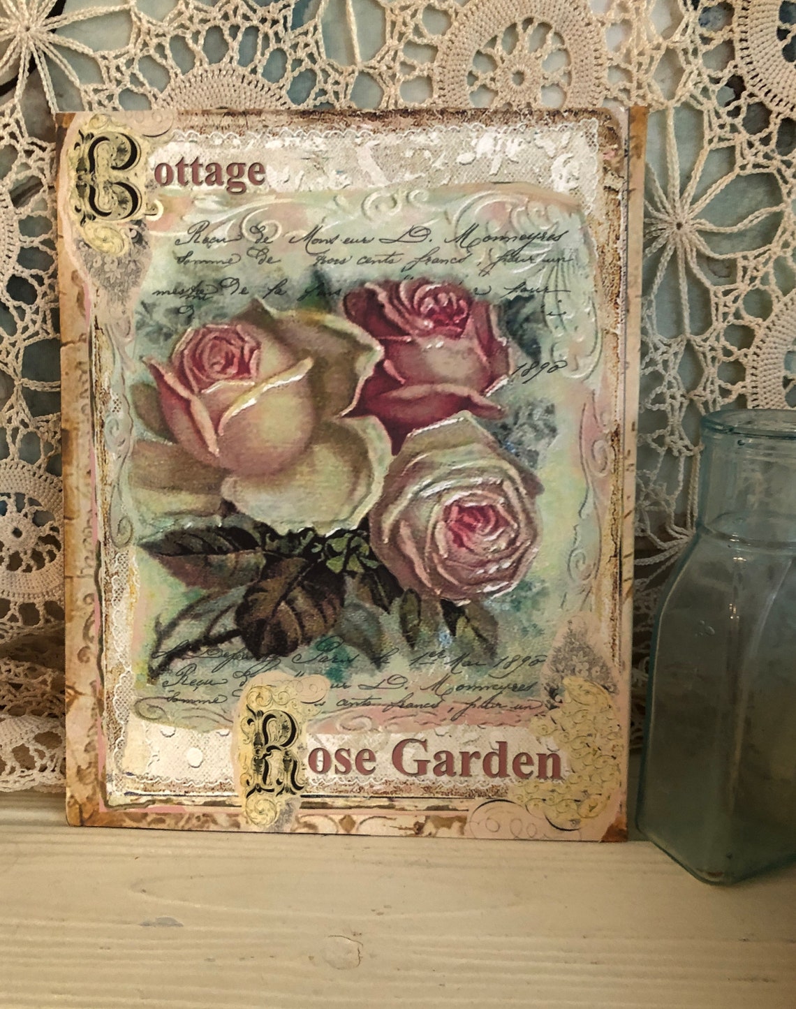 Cottage Rose Garden Sign, Shabby Chic, French Country, Pink Roses ...