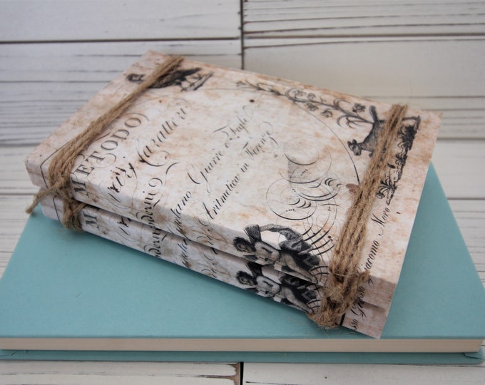 Italian Script Book Stack, Neutral Decor Vintage Style, Cherub Angels ...