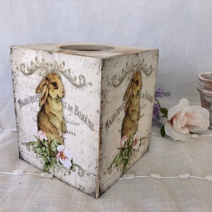 Bunny, French Script, Tissue Cover Box, Whitewashed Wood, French ...