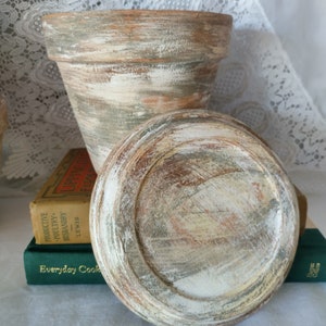 Hand Painted Aged Look, Distressed Terracotta Clay Pots, Saucers, 4 or ...
