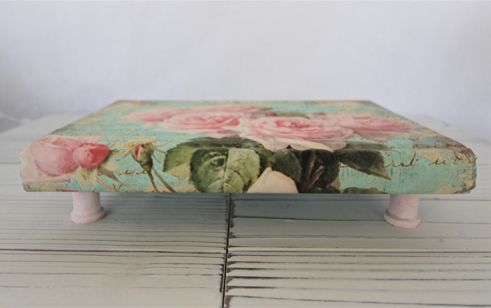 Aqua Book Riser, Pink Roses, English Script, Paris Apt., French Country ...