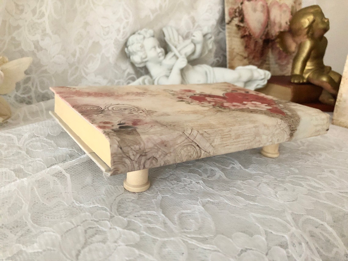 Valentine Riser, Hand Designed Book Riser, Roses and Heart, Shabby Chic ...