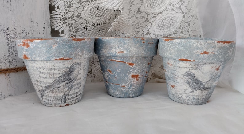 Songbird Collection Terracotta Planter Sets, Birds, Blue, Gray, White ...