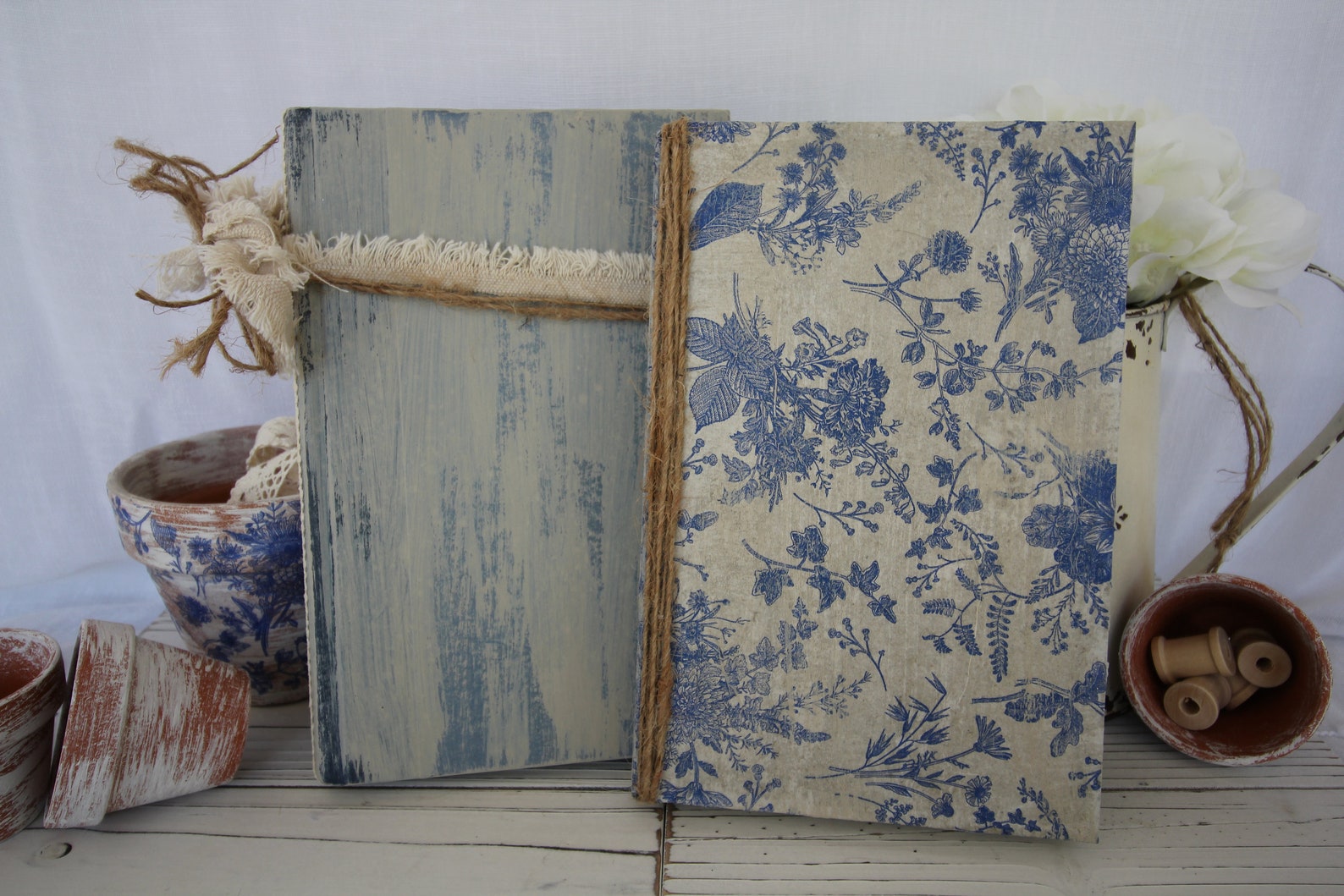 French Toile Design Book Stack, Blue and Floral Decor Books, Farmhouse ...