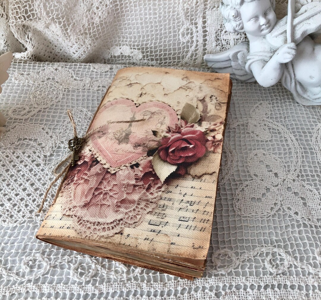 Handmade Writing Junk Journal, Valentine Gift, Hearts and Roses, Coffee ...
