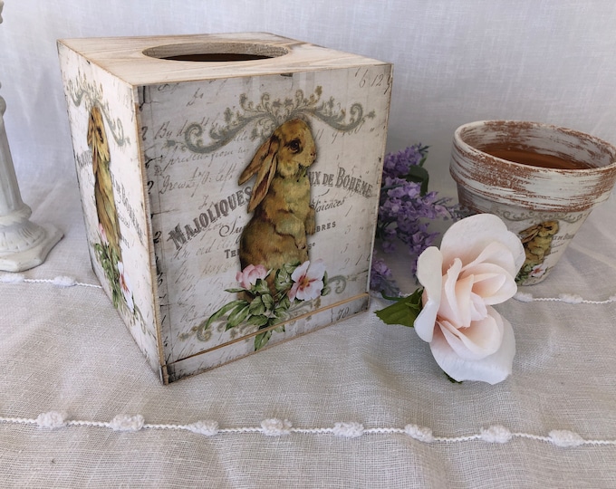 Bunny, French Script, Tissue Cover Box, Whitewashed Wood, French ...