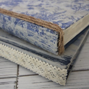 French Toile Design Book Stack, Blue and Floral Decor Books, Farmhouse ...
