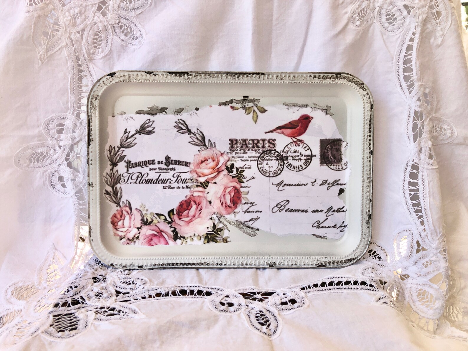 Tray French Post Card Cardinal Distress Painted Chippy - Etsy