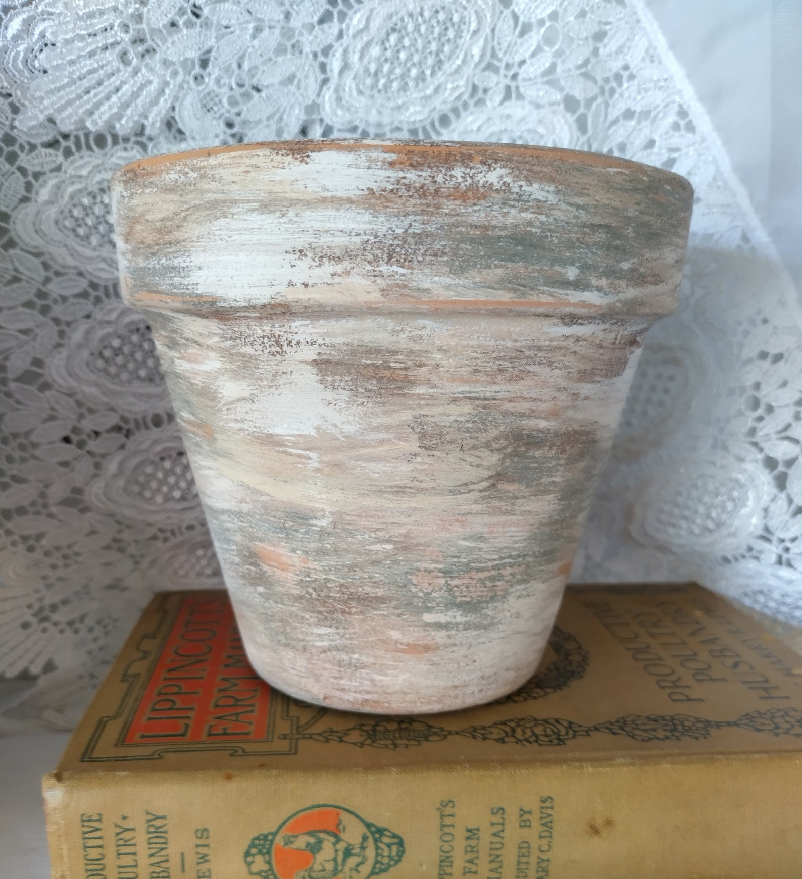 Hand Painted Aged Look, Distressed Terracotta Clay Pots, Saucers, 4 or ...