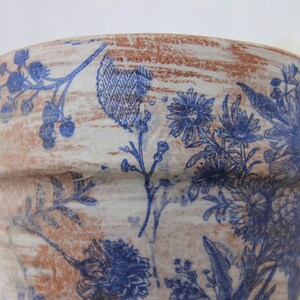 Planter, Tissue Decoupage Toile Design, Blue Floral, Distressed White ...