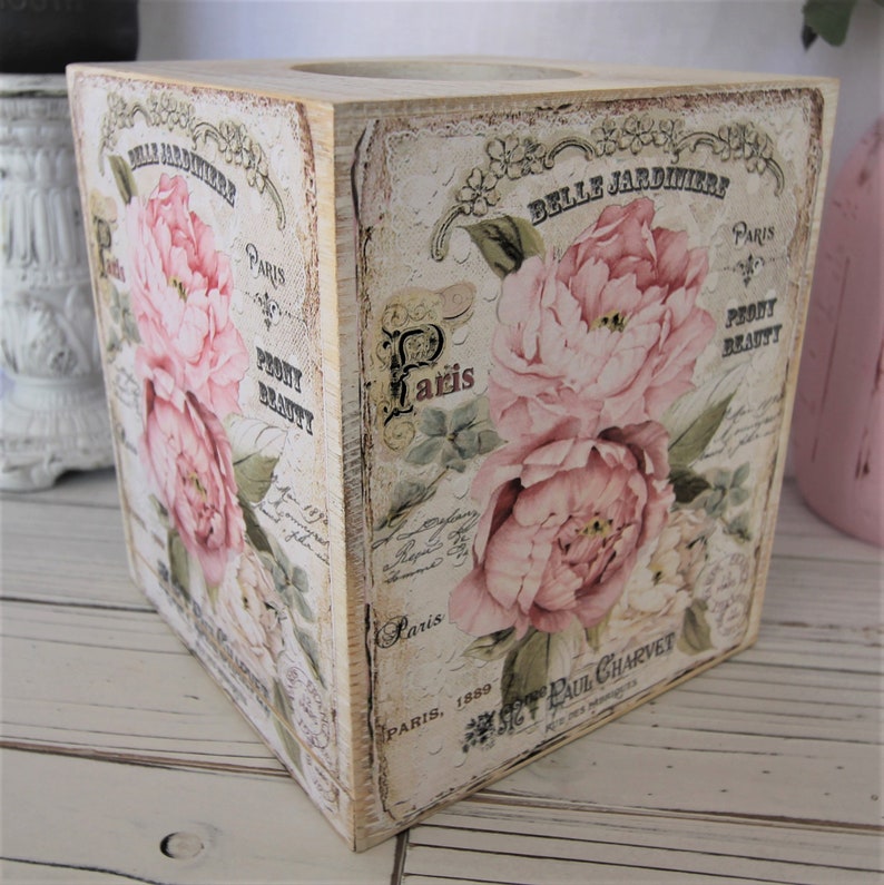 Belle Jardiniere Tissue Box Cover, Whitewashed Wood, Decoupage, Paris ...
