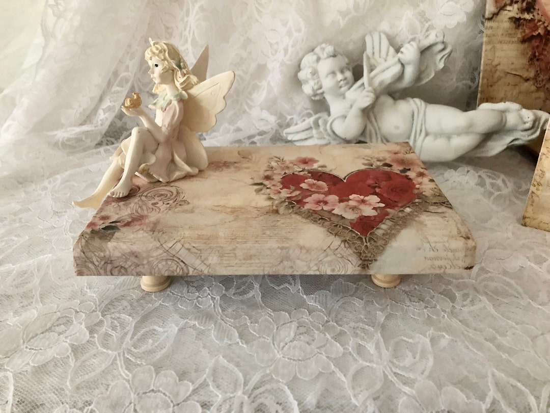 Valentine Riser, Hand Designed Book Riser, Roses and Heart, Shabby Chic ...