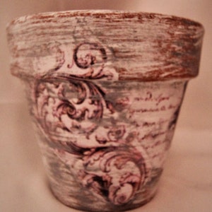 Crow and Scroll Terracotta Planter, Distressed Clay Pot, 4 in or 6 In ...