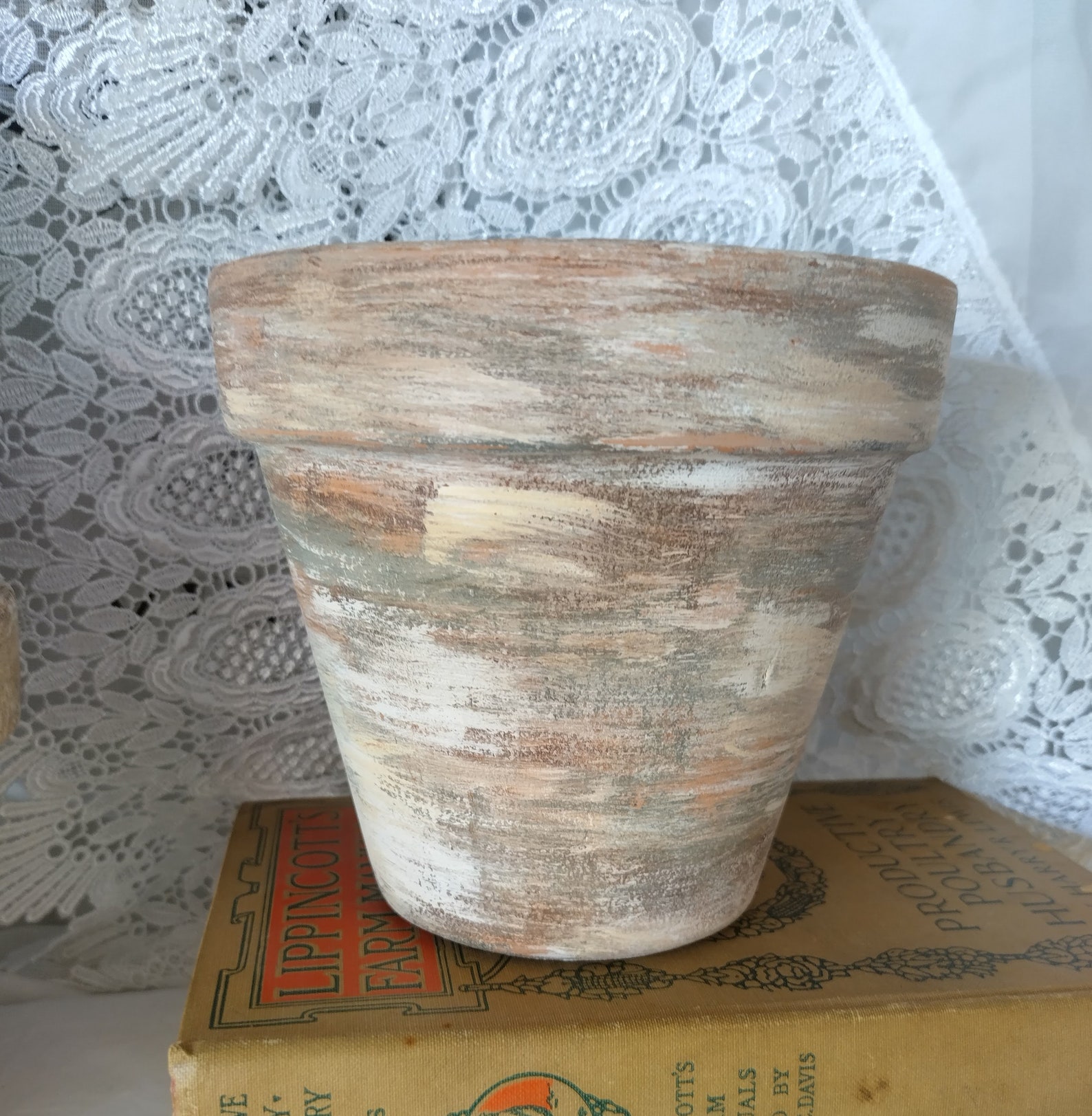 Hand Painted Aged Look, Distressed Terracotta Clay Pots, Saucers, 4 or ...