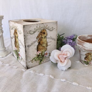 Bunny, French Script, Tissue Cover Box, Whitewashed Wood, French ...