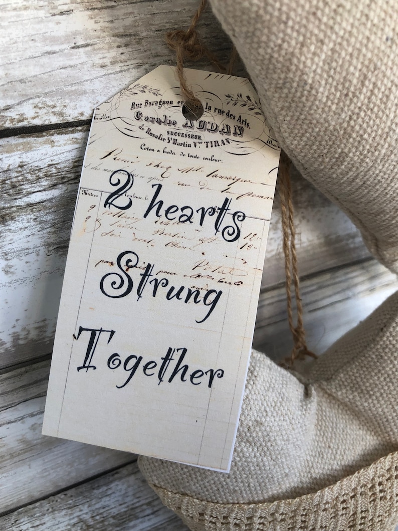 Primitive Look Hearts, 2 Fabric Hearts, Strung Together, Vintage Style ...