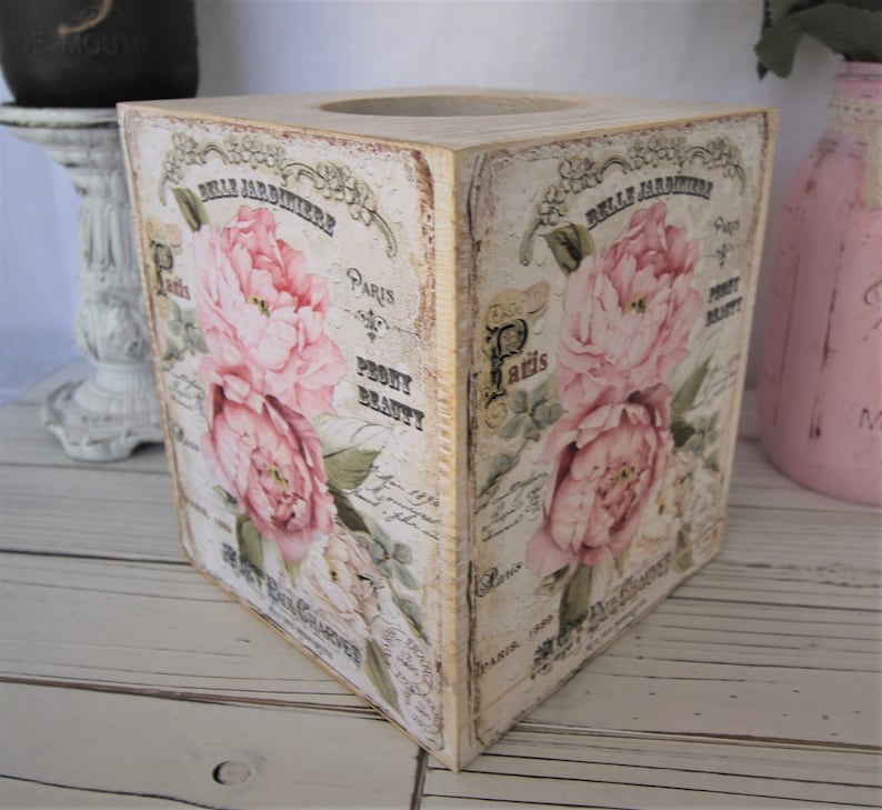 Belle Jardiniere Tissue Box Cover, Whitewashed Wood, Decoupage, Paris ...