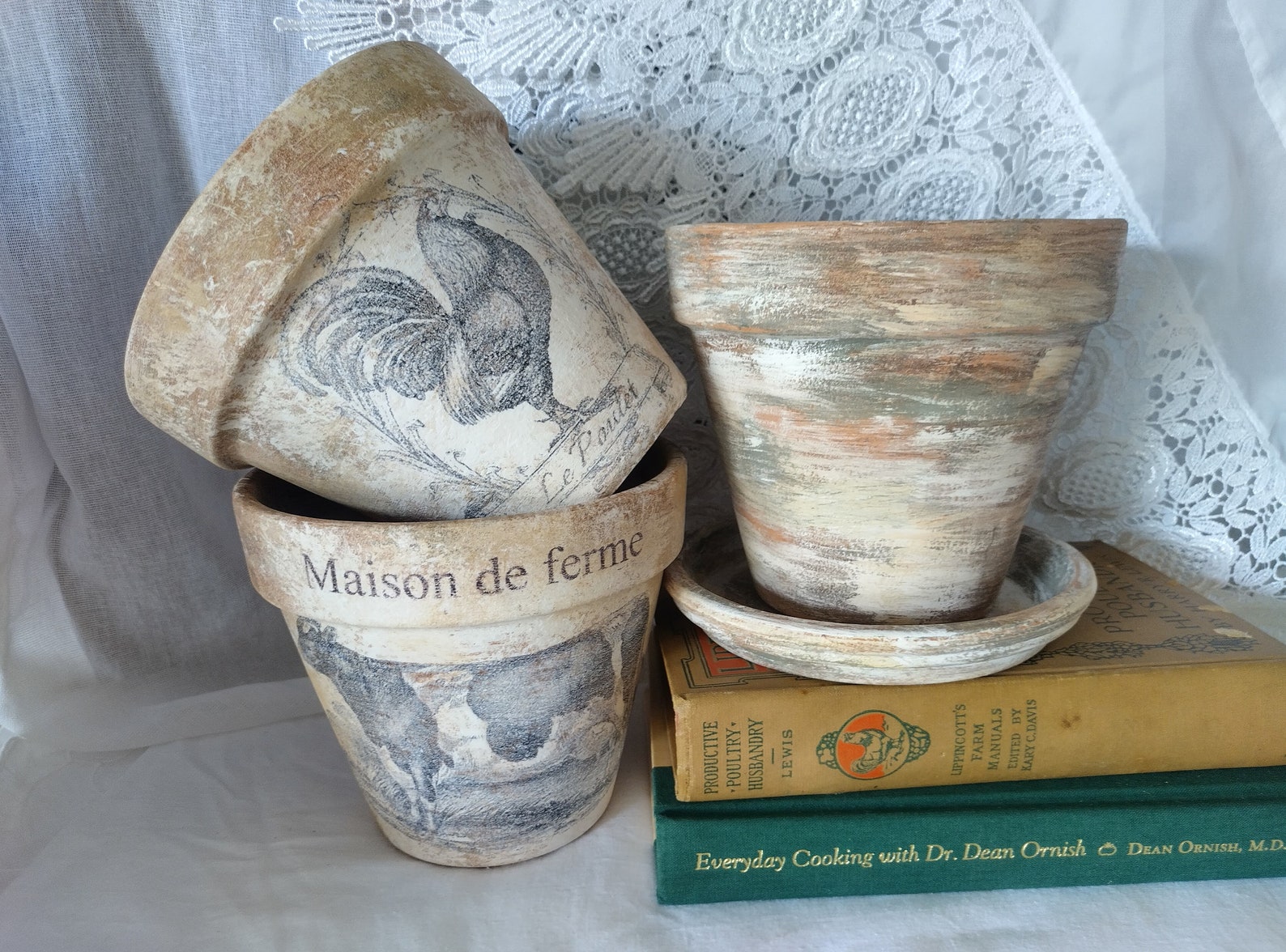 Farmhouse Collection Terracotta Planter Sets, Cow, Rooster, Aged ...