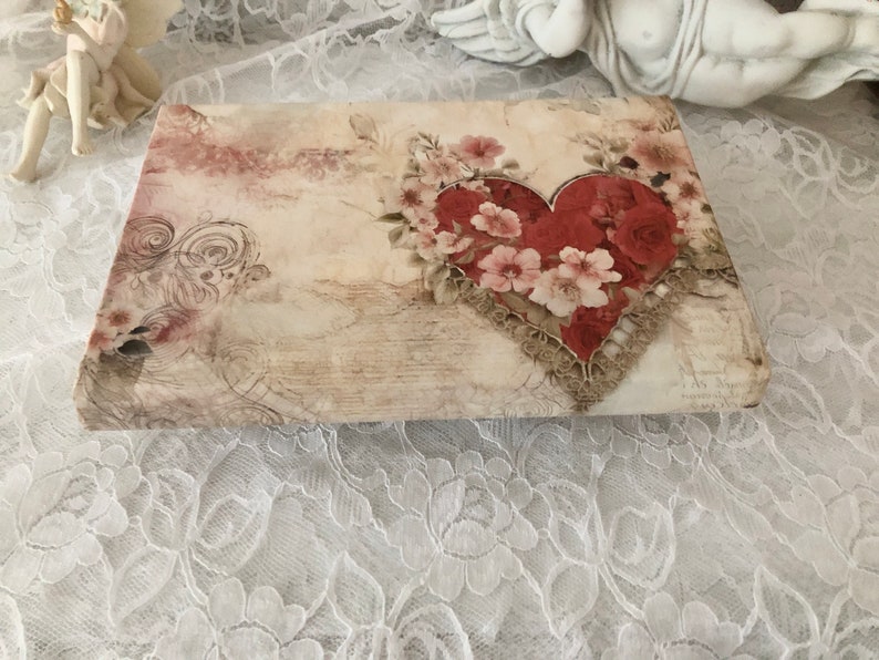 Valentine Riser, Hand Designed Book Riser, Roses and Heart, Shabby Chic ...