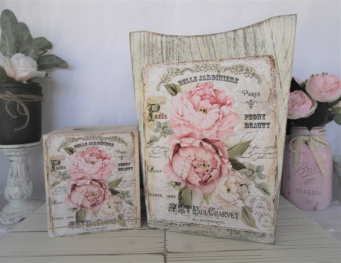 Belle Jardiniere Tissue Box Cover, Whitewashed Wood, Decoupage, Paris ...