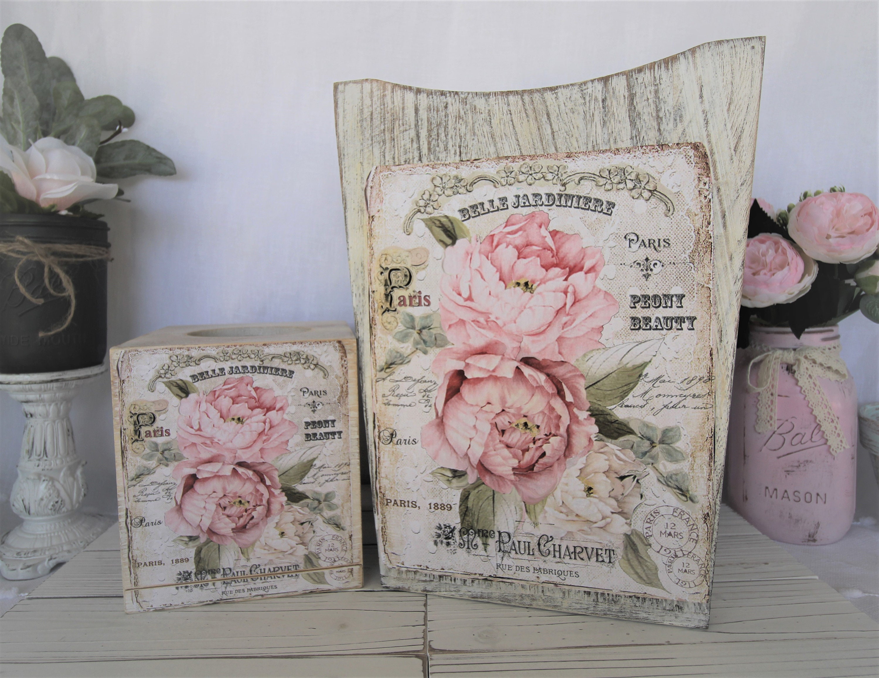 Belle Jardiniere Tissue Box Cover, Whitewashed Wood, Decoupage, Paris ...