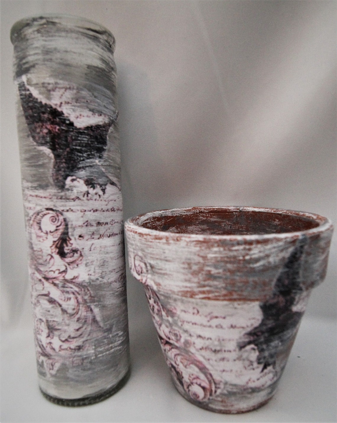 Crow and Scroll Terracotta Planter, Distressed Clay Pot, 4 in or 6 In ...