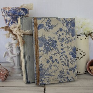 French Toile Design Book Stack, Blue and Floral Decor Books, Farmhouse ...