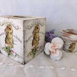 Bunny, French Script, Tissue Cover Box, Whitewashed Wood, French ...