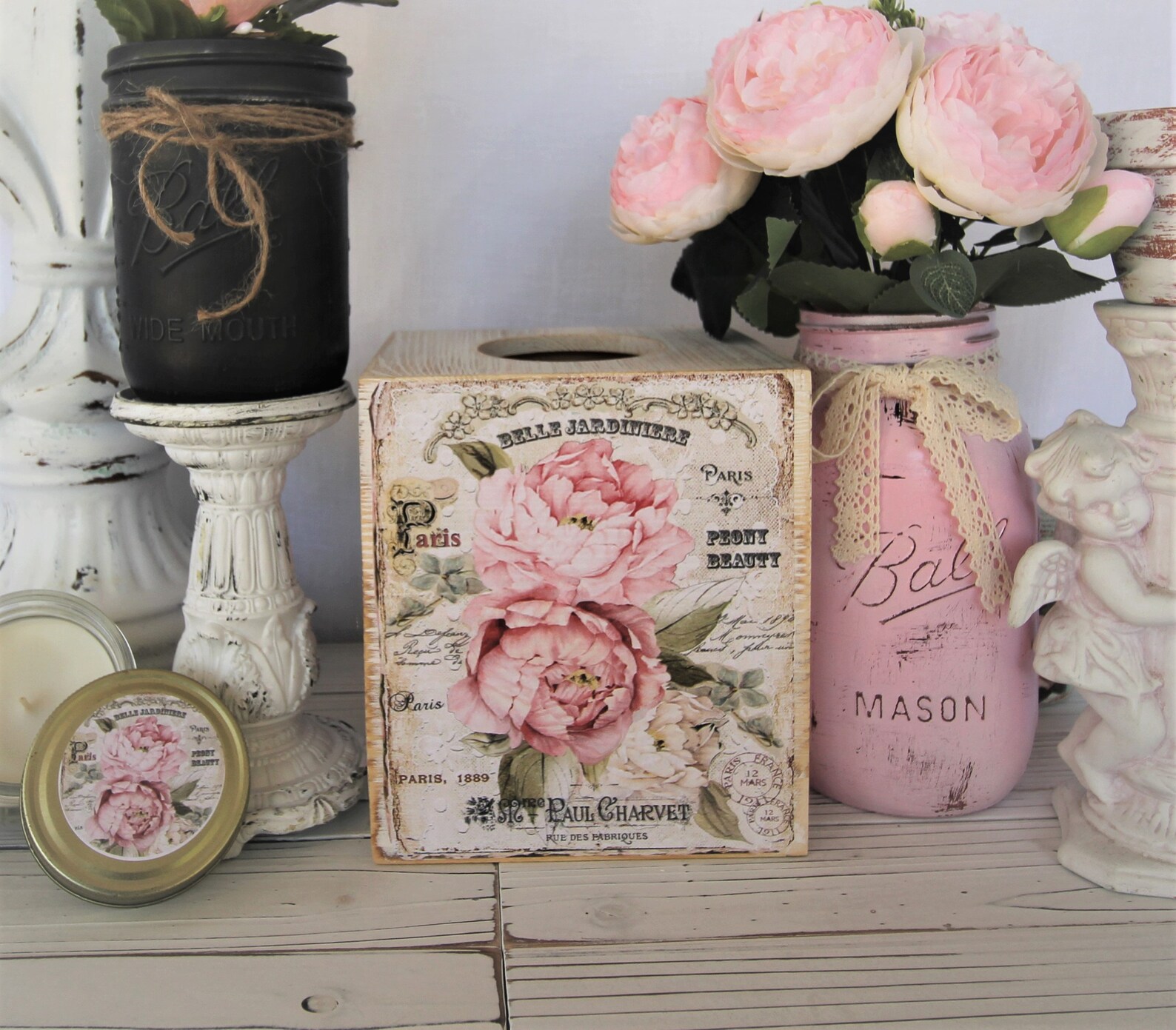 Belle Jardiniere Tissue Box Cover, Whitewashed Wood, Decoupage, Paris ...