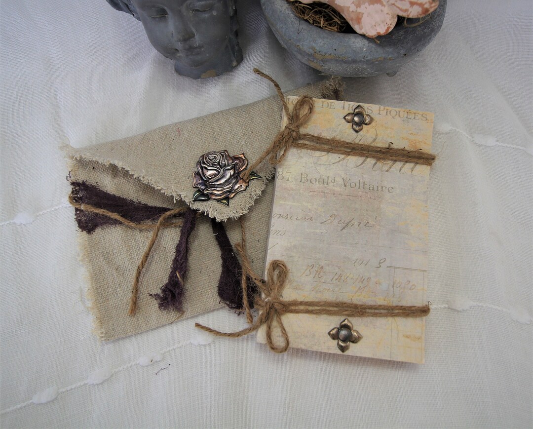 Romantic Tattered Natural Canvas Envelope Book Cover With Book Option ...