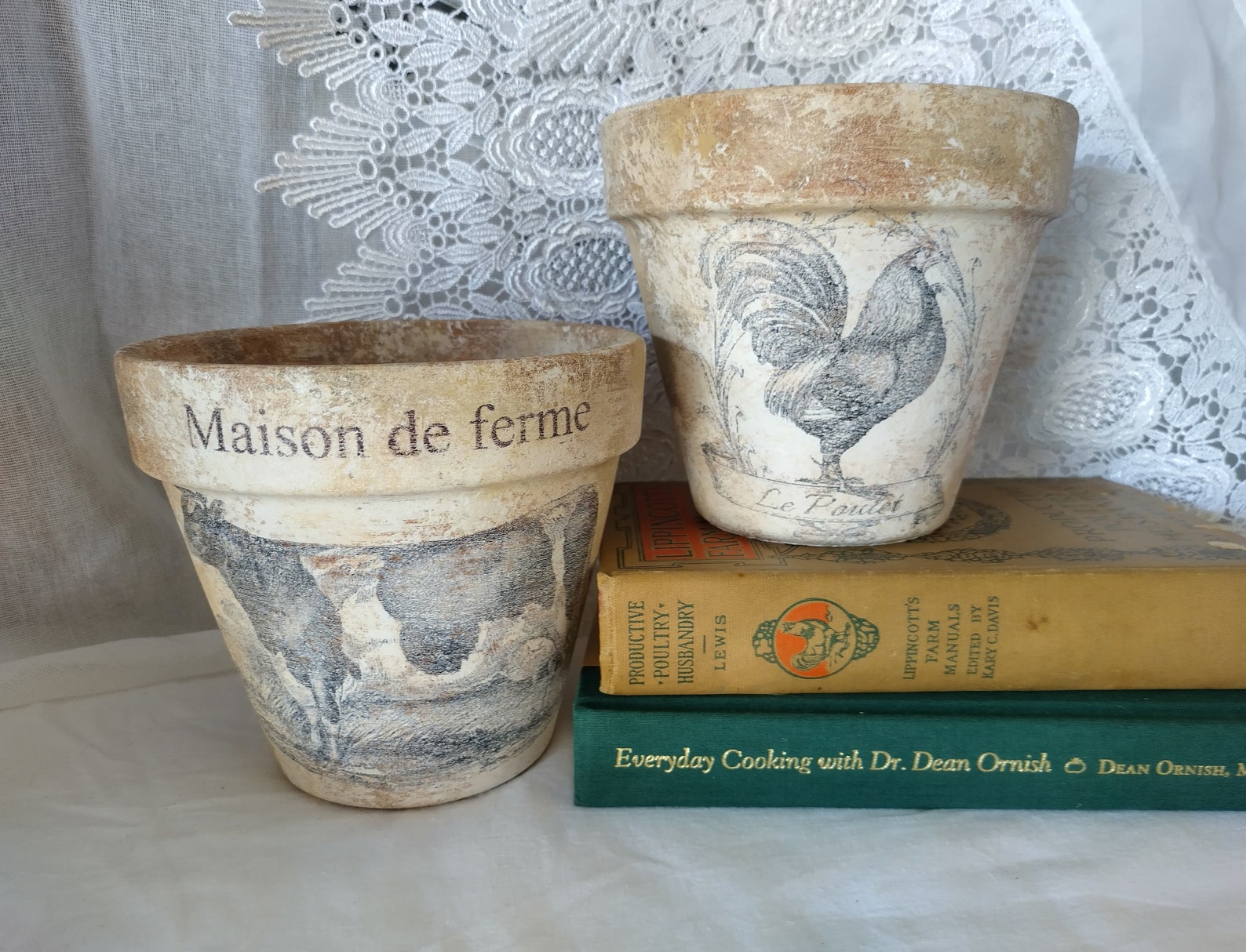Farmhouse Collection Terracotta Planter Sets, Cow, Rooster, Aged ...