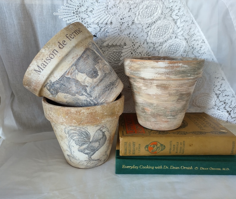 Farmhouse Collection Terracotta Planter Sets, Cow, Rooster, Aged ...