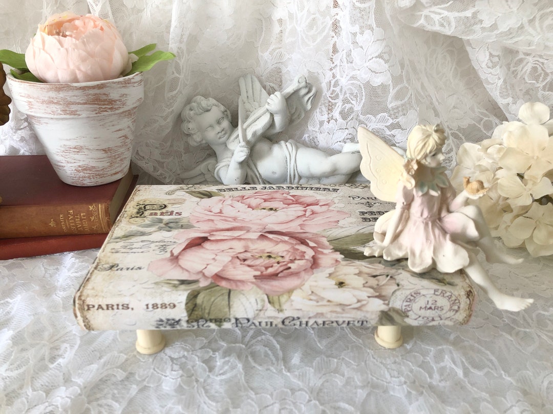 French Country Decor Riser, Pink Peony, Hand Designed Upcycled Book ...