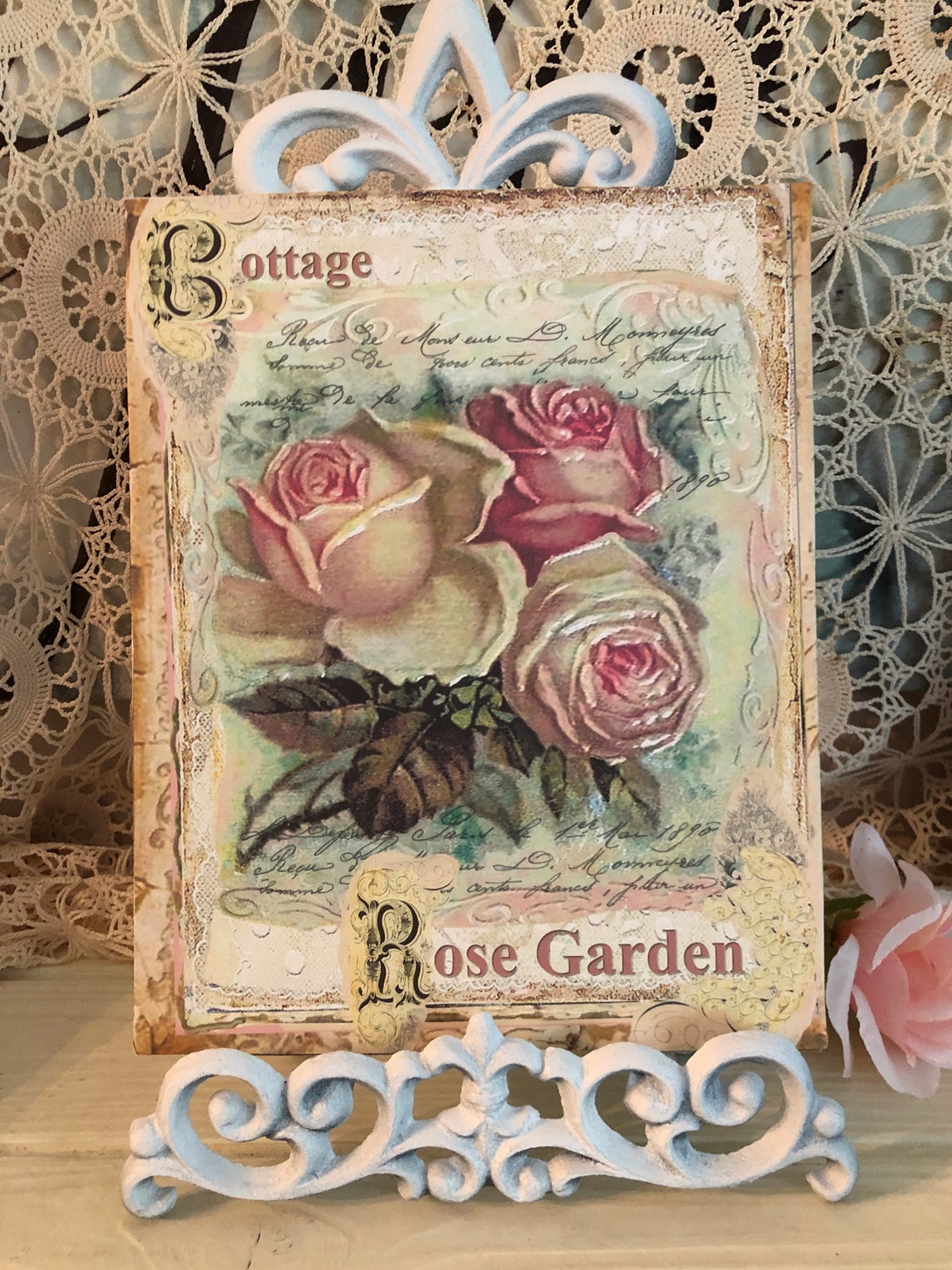 Cottage Rose Garden Sign, Shabby Chic, French Country, Pink Roses ...