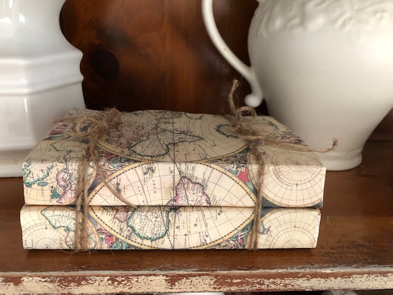 Old World Maps Book Stack of 2 Fathers Day Gift Man Cave - Etsy