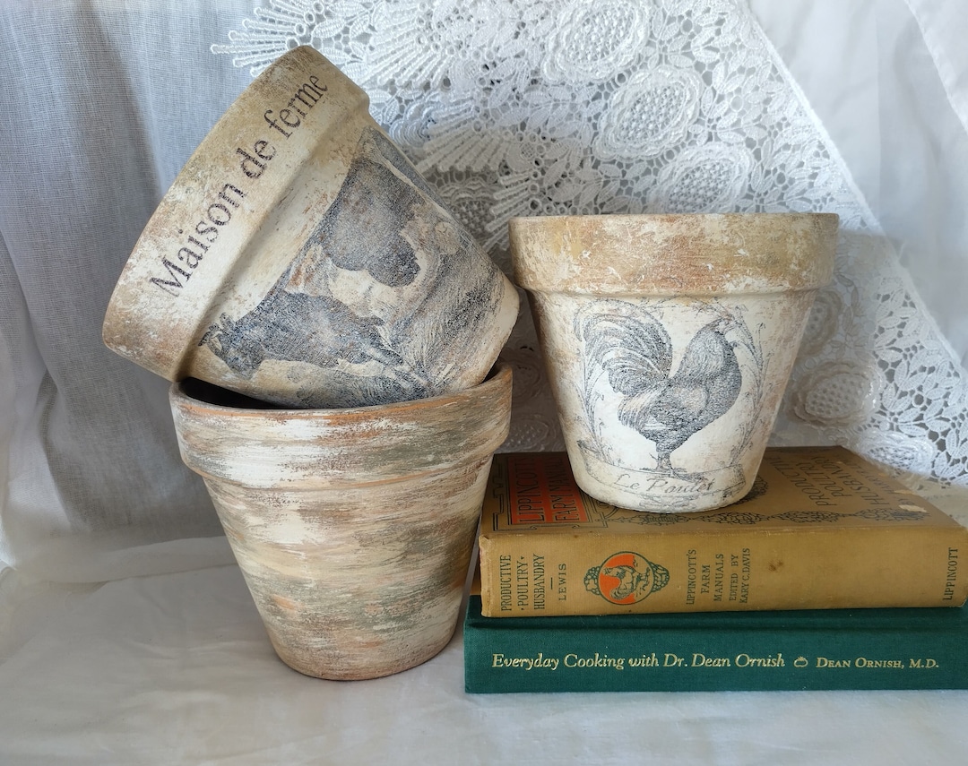 Farmhouse Collection Terracotta Planter Sets, Cow, Rooster, Aged ...