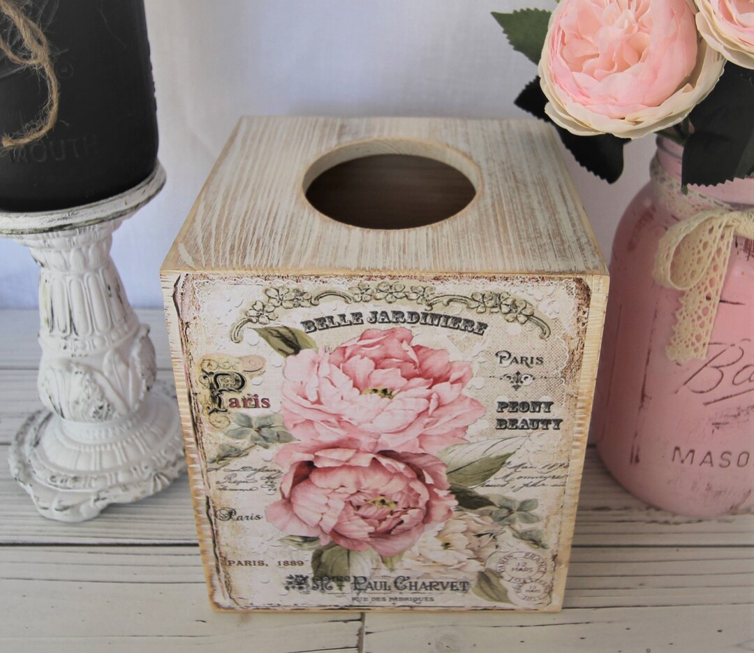Belle Jardiniere Tissue Box Cover, Whitewashed Wood, Decoupage, Paris ...