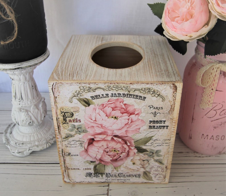 Belle Jardiniere Tissue Box Cover, Whitewashed Wood, Decoupage, Paris ...