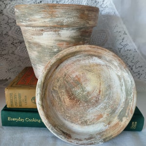 Hand Painted Aged Look, Distressed Terracotta Clay Pots, Saucers, 4 or ...
