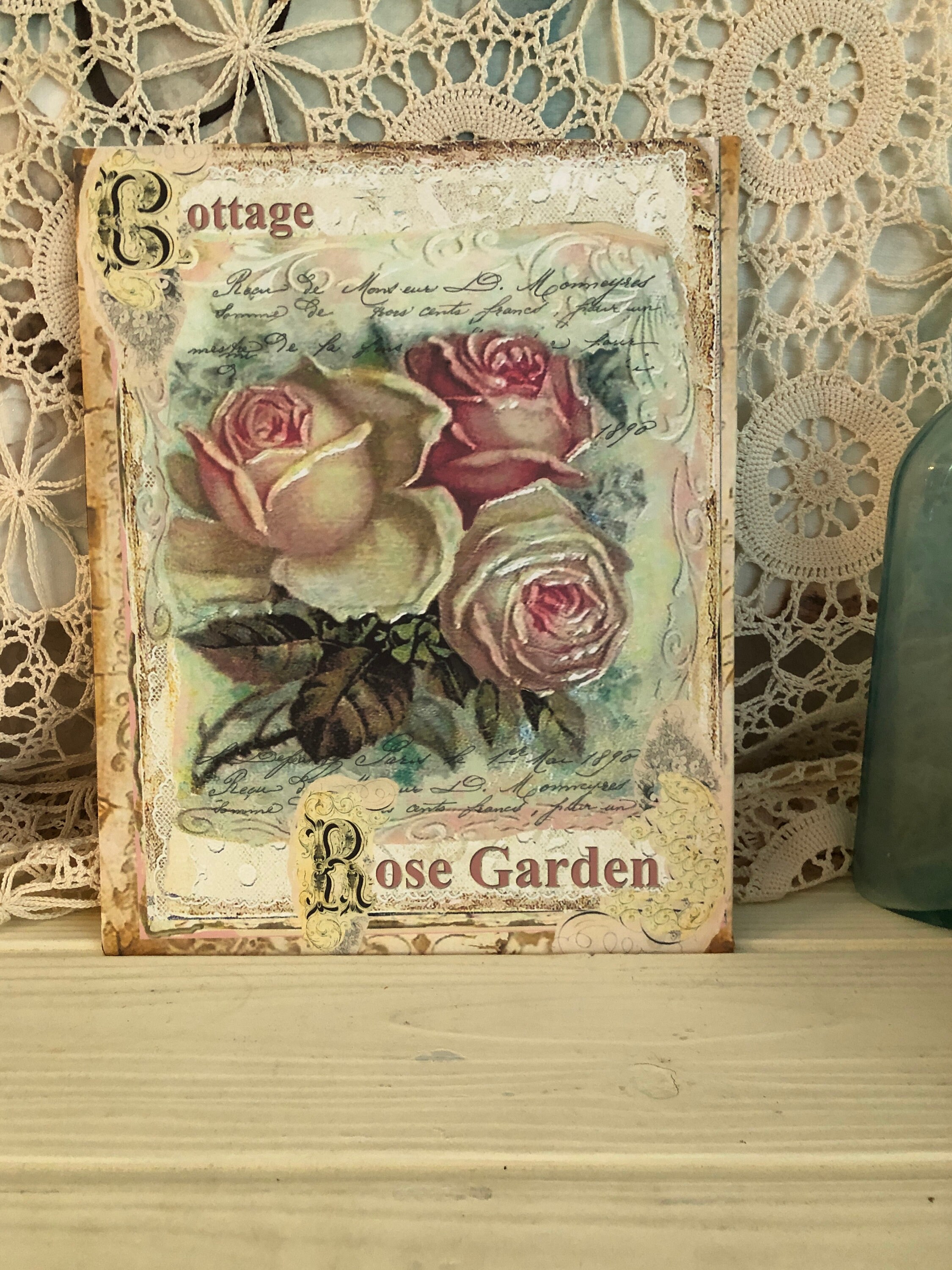 Cottage Rose Garden Sign, Shabby Chic, French Country, Pink Roses ...